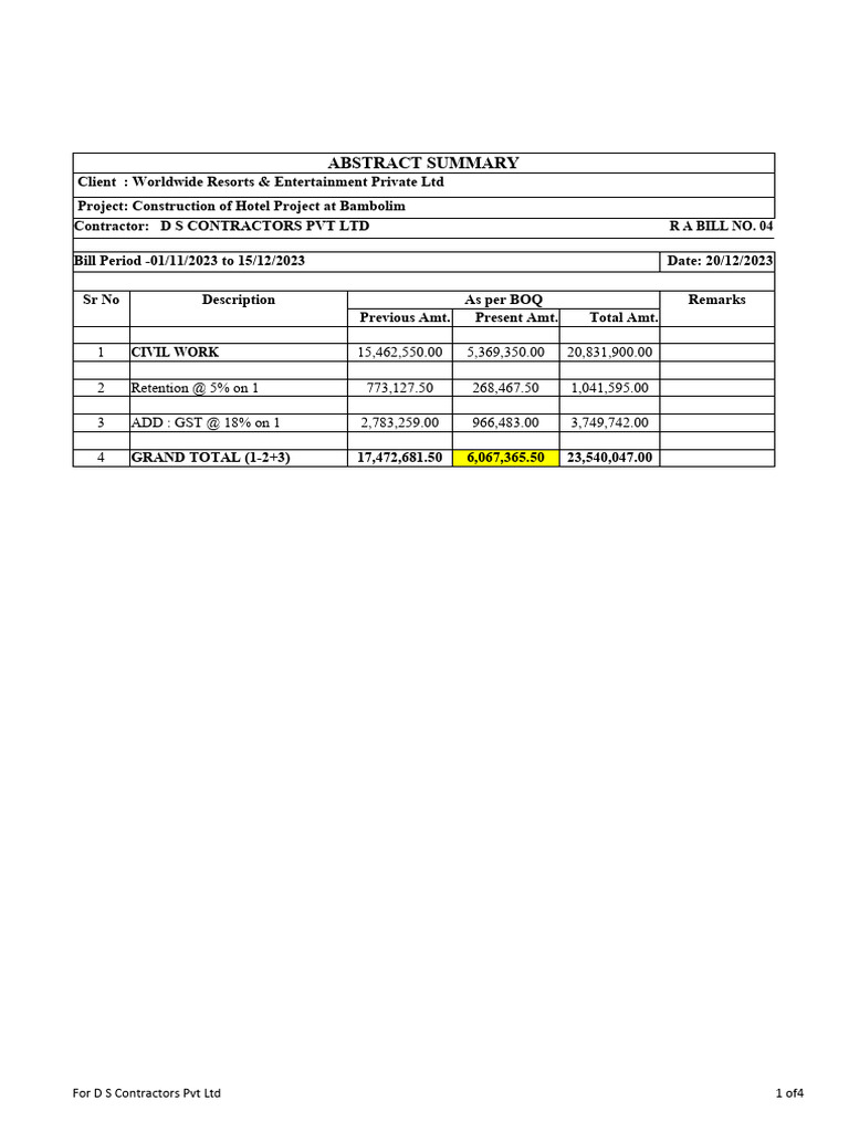 CORRECTED RA Bill-04 (DS Construction) | PDF