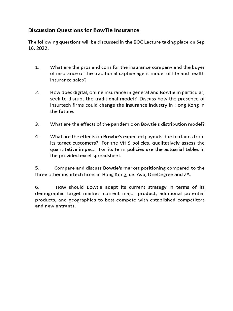 BowTie Insurance Discussion Questions | PDF