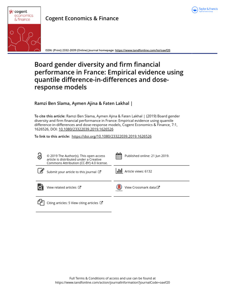 Board Gender Diversity and Firm Financial Performance in France ... Board Gender Diversity and Firm Financial Performance in France ...