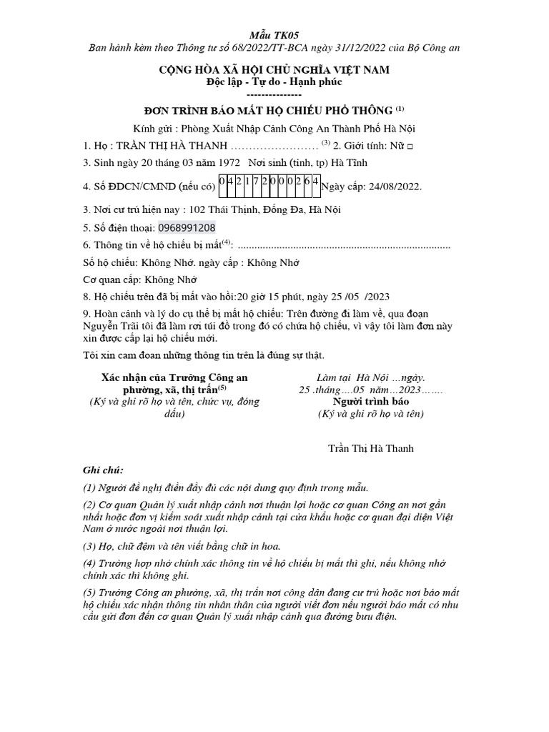 Don Trinh Bao Mat Ho Chieu Mau | PDF