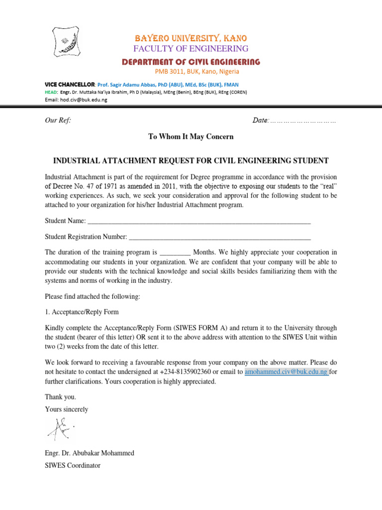 Siwes Request Form 2023 | Download Free PDF | Titles | Vocational Education