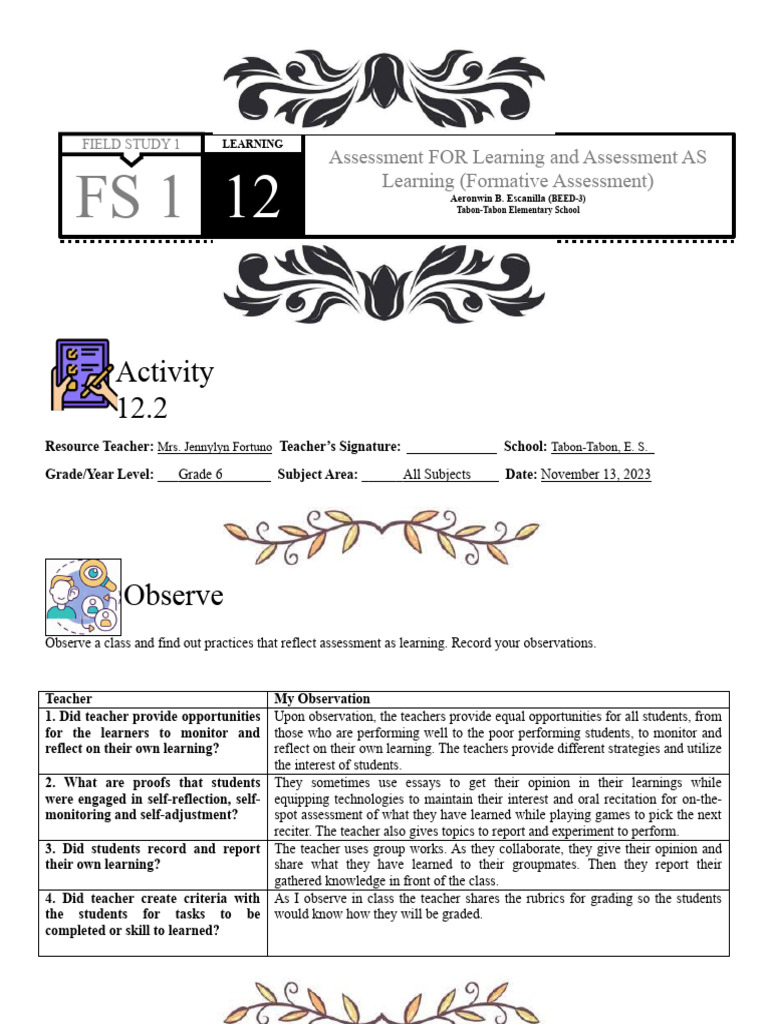 FS1 Episode 12 | PDF | Educational Assessment | Learning