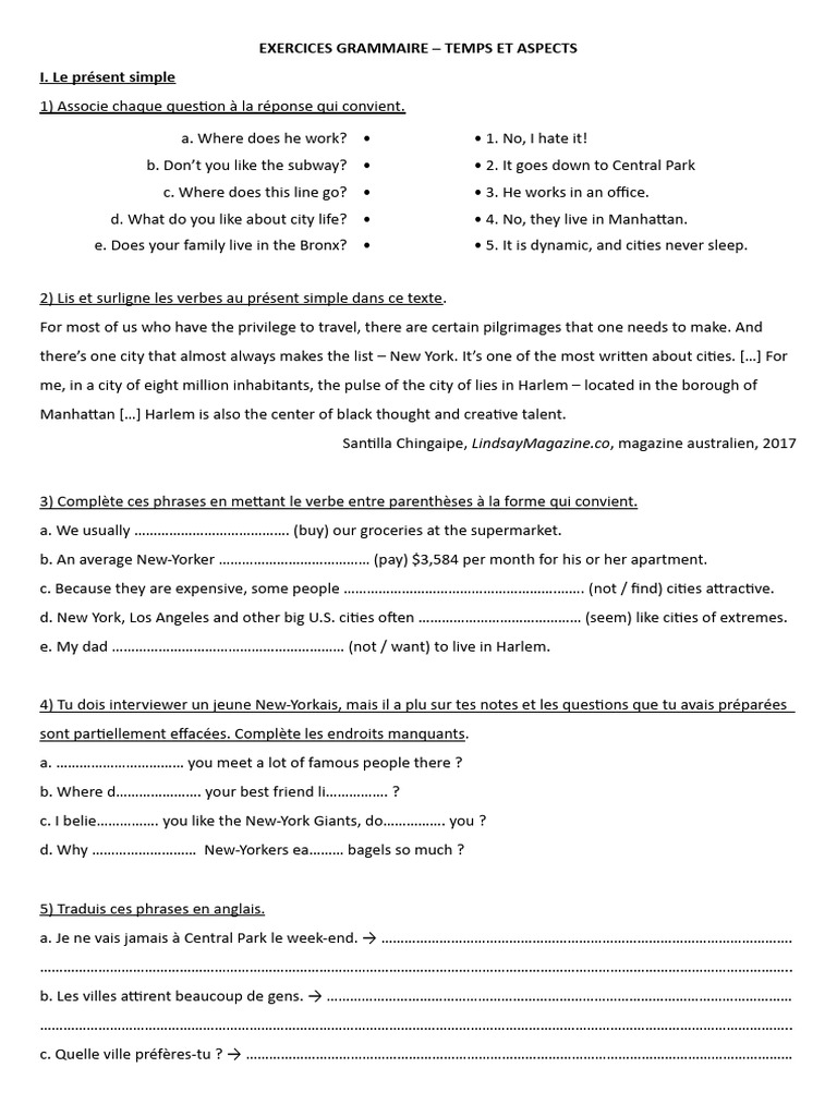 Exercices de Grammaire Française | PDF | Foreign Language Studies ...