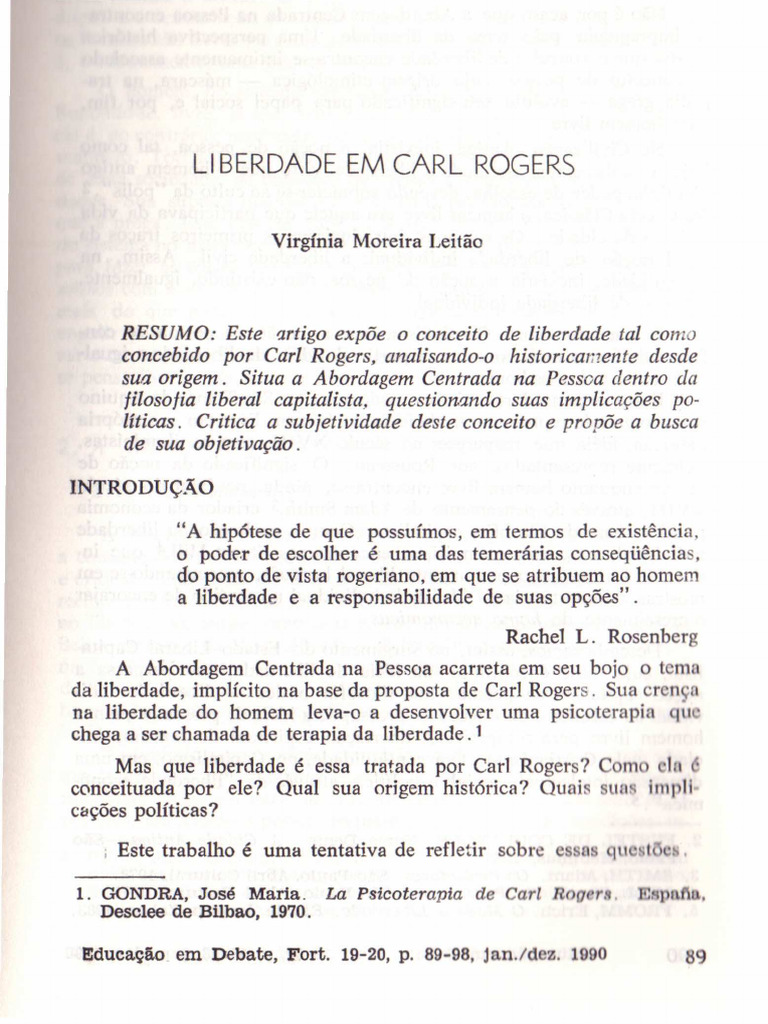 Liberdade em Carl Rogers | PDF | Liberdade | Ideia