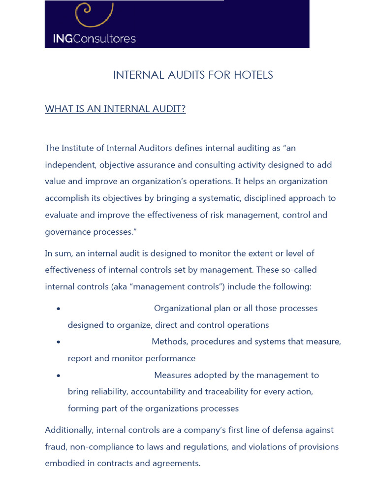 Internal Audits For Hotels | PDF | Internal Audit | Internal Control