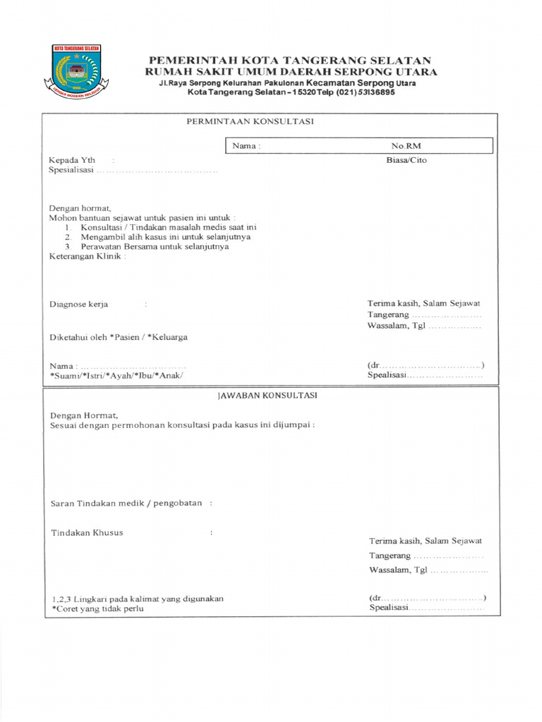 Form Rsu Konsultasi | PDF