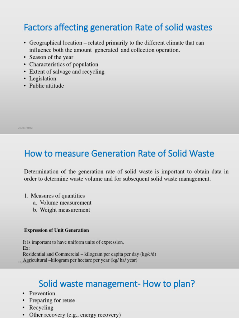 Lecture - 2 Generation and Collection of Solid Wastes | PDF | Waste ...