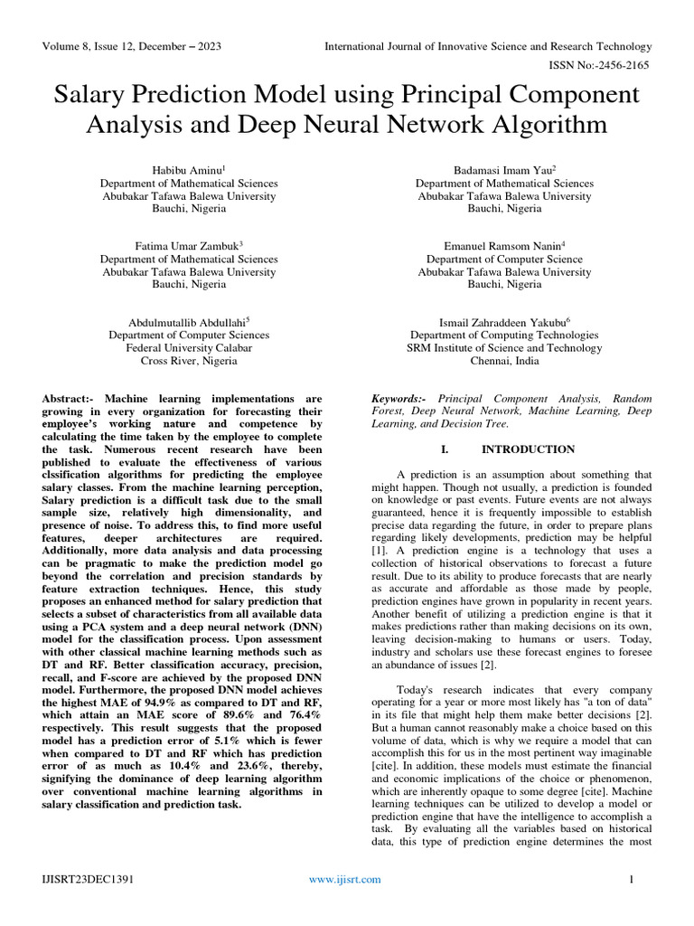 Salary Prediction Model Using Principal Component Analysis and Deep ...