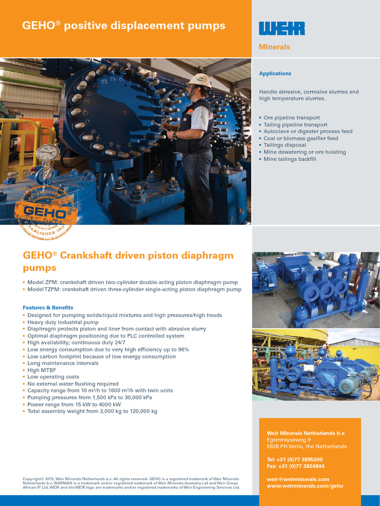 Geho ZPM TZPM Series Spec Sheet | PDF | Pump | Piston