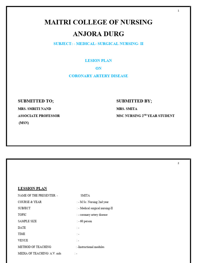CAD Lession Plan | Download Free PDF | Coronary Artery Disease | Heart