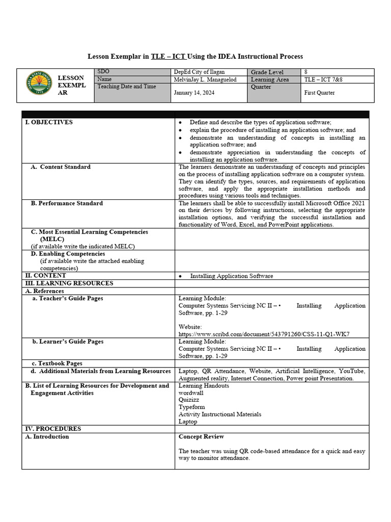 Lesson Exemplar Pdf Application Software Installation Computer Programs