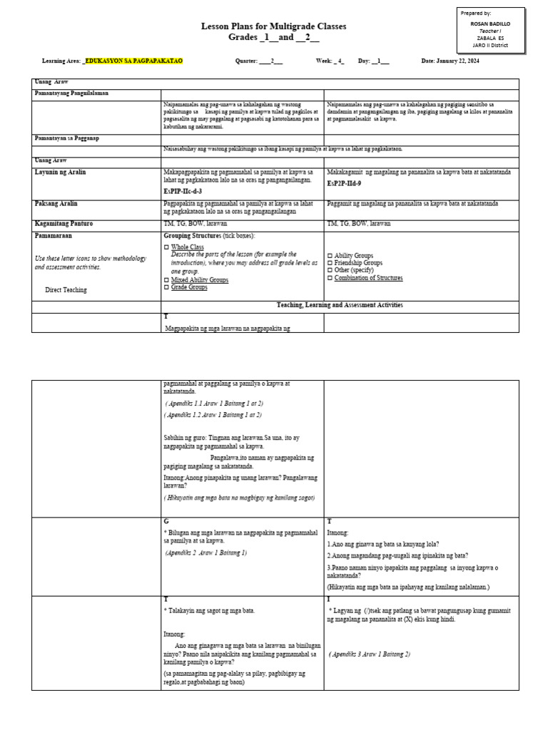 MG DLP Quarter 2 Week 4 Day 1 | PDF