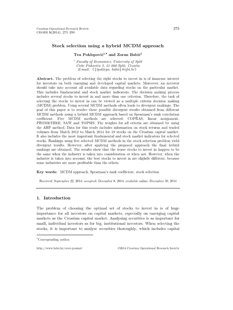 Stock Selection Using A Hybrid Mcdm Approach Pdf Investing