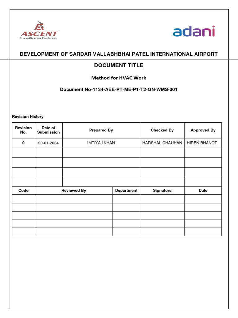 HVAC Installation Method Statement | PDF | Duct (Flow) | Manufactured Goods