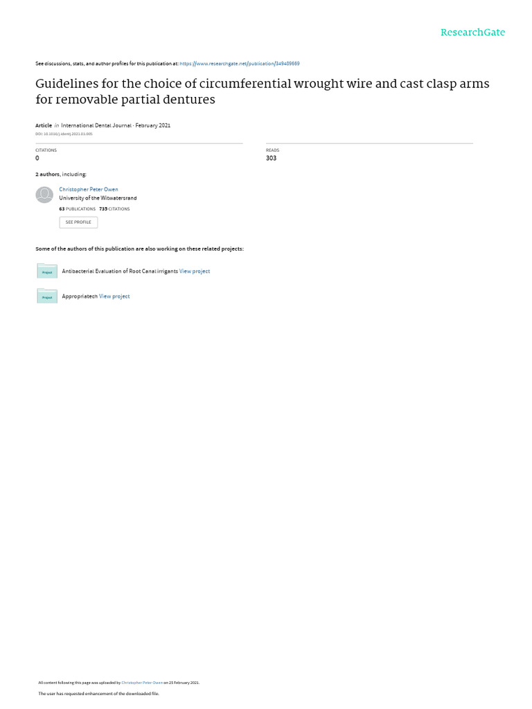 Guidelines For The Choice of Circumferential Wroughtwire and Cast Clasp ...