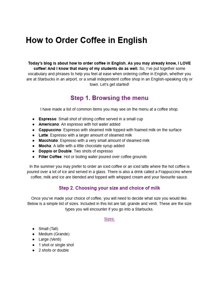Ordering Coffee in English Guide | PDF | Coffee | Food And Drink ...