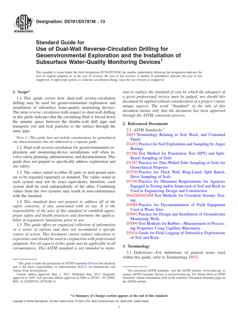 ASTM D 5781-D 5781M-13-Use of Dual-Wall Reverse-Circulation Drilling ...