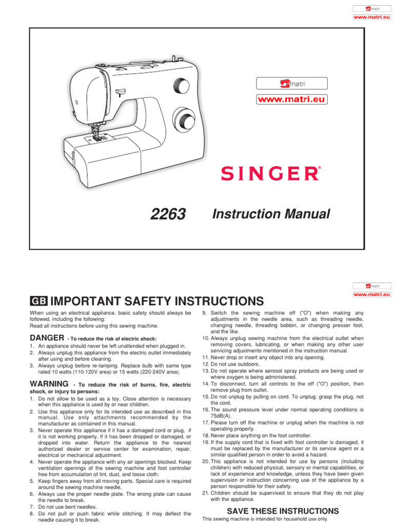 Singer 2263 Eng | PDF | Sewing Machine | Sewing