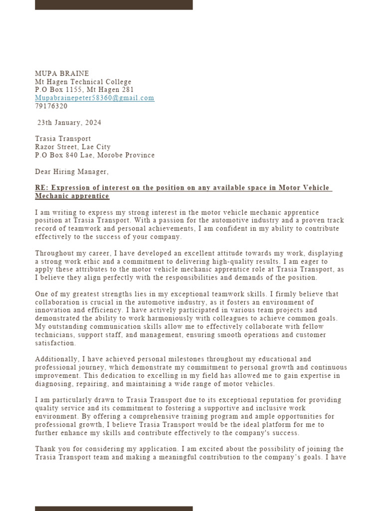 Interest Letter To Trasia Transport Lae PNG | Download Free PDF | Human ...