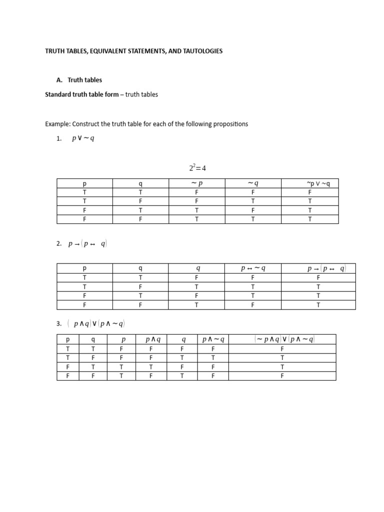 Truth Tables | PDF | Contradiction | Mathematical Logic