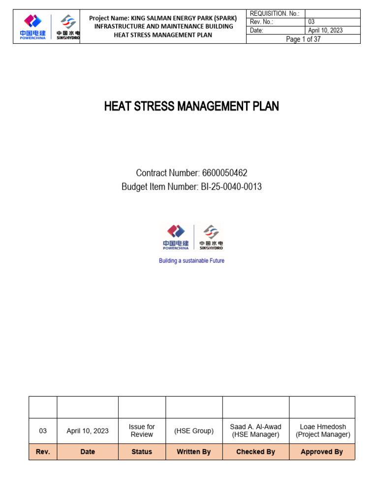 Heat Stress Management Plan for SPARK | PDF | Hyperthermia | Humidity