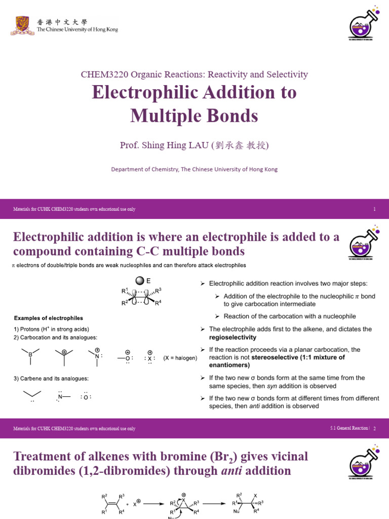 Halogen Reactivity in Electrophilic Additions | PDF | Alkene | Chemical Reactions