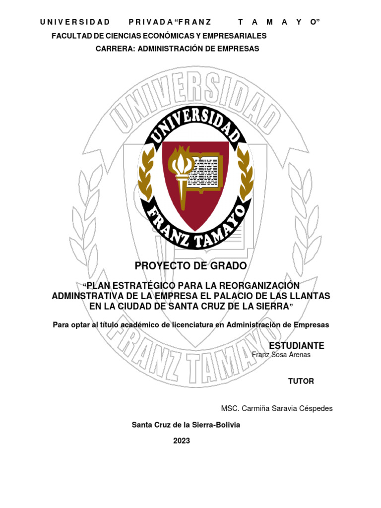 My Proyecto de Grado-Franz | Descargar gratis PDF | Planificación estratégica | Planificación