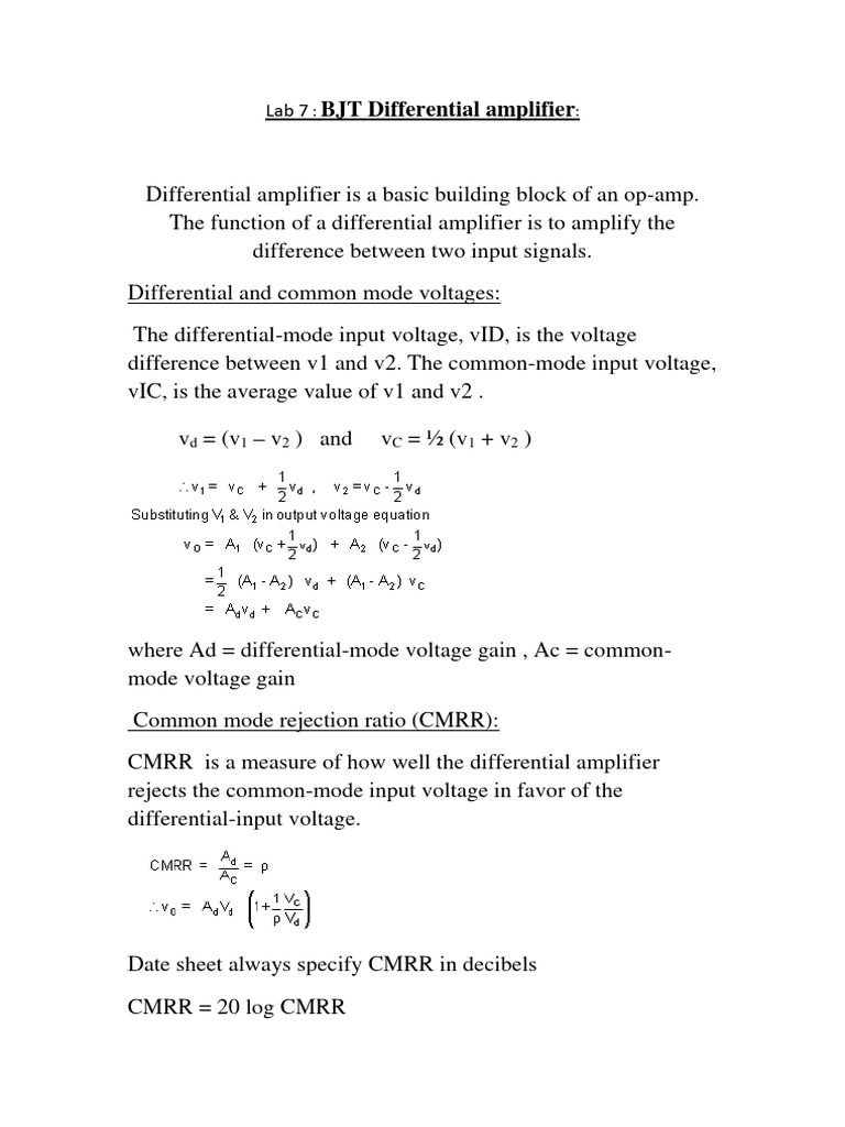 Differential Amplifier Lab Guide | PDF