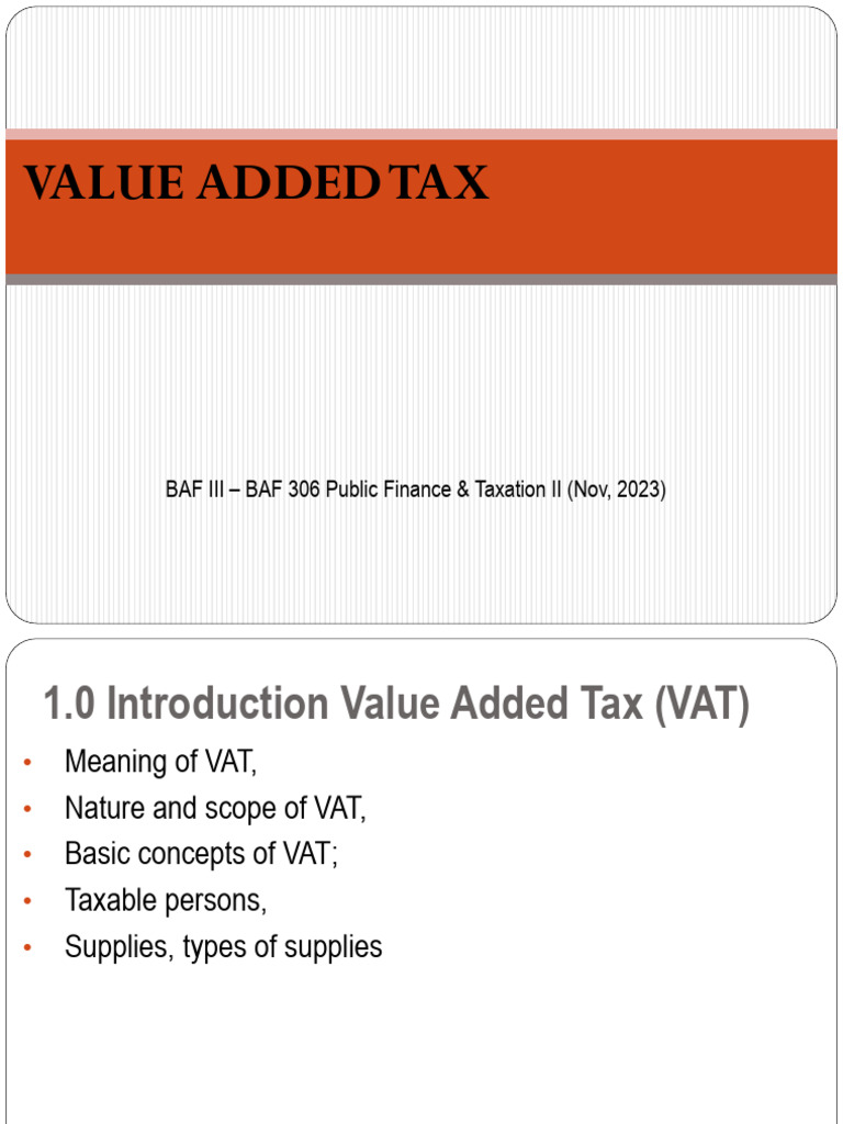 Baf 306 Baf 3 - Introduction Vat Notes 1 | PDF | Value Added Tax | Taxes Baf 306 Baf 3 - Introduction Vat Notes 1 | PDF | Value Added Tax | Taxes