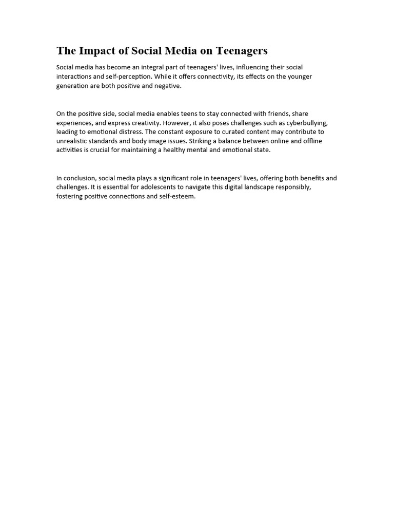 The Impact of Social Media On Teenagers | PDF
