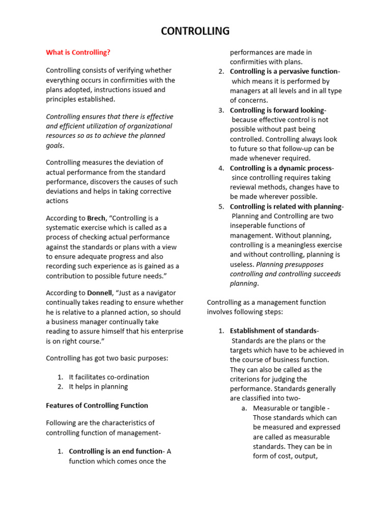 Controlling | PDF | Goal | Business