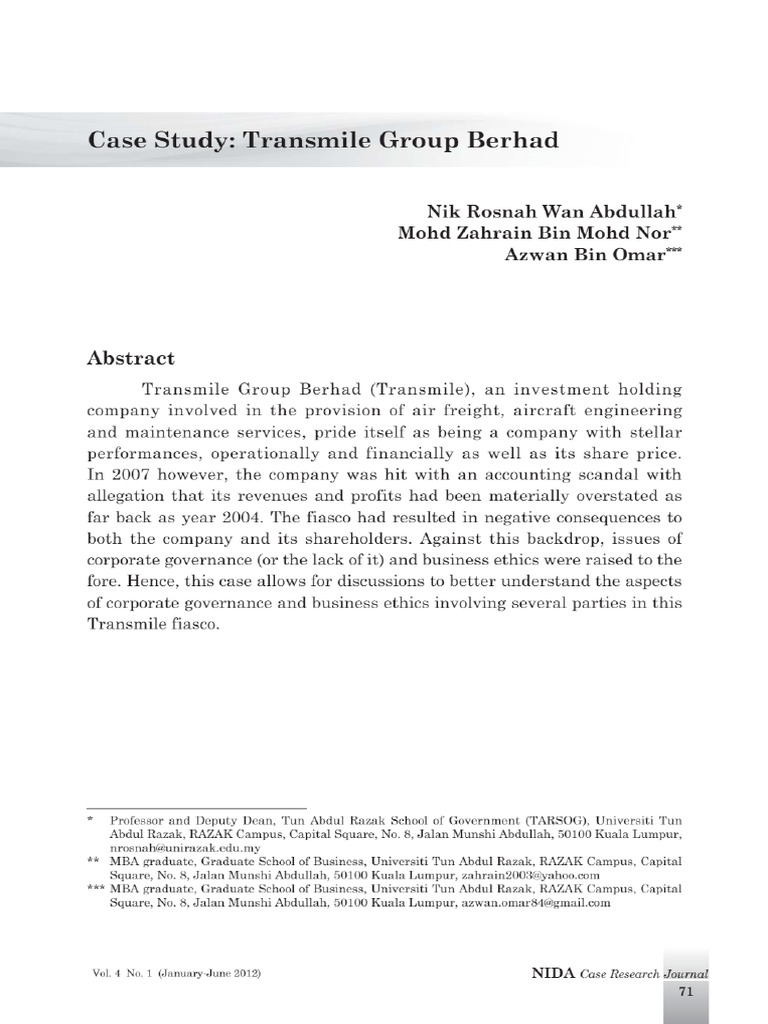 View of CASE STUDY - TRANSMILE GROUP BERHAD | PDF