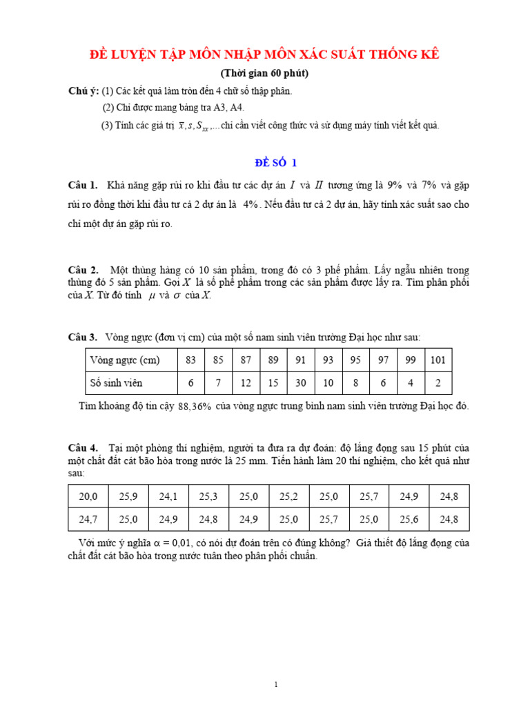 Nhap Mon Xac Suat Thong Ke - de Tu Luyen Tap Gui SV | PDF