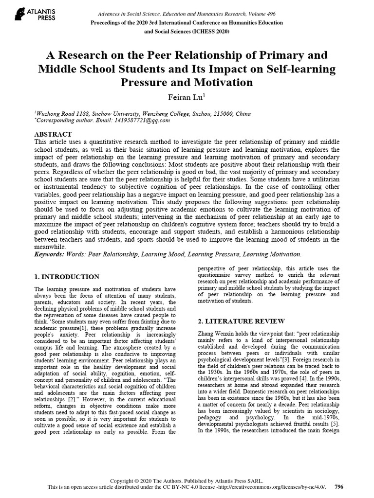 A Research On The Peer Relationship of Primary and Middle School ...