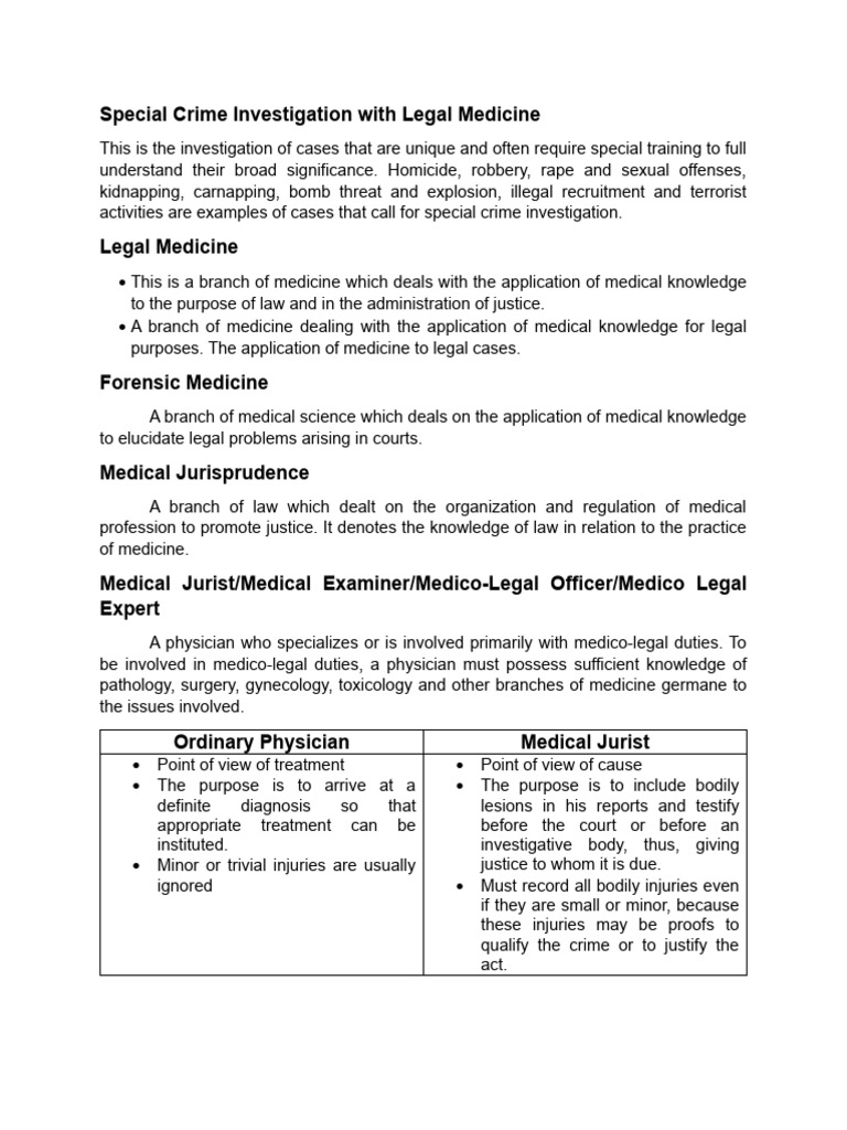 Special Crime Investigation With Legal Medicine Part 1 | PDF | Medicine ...