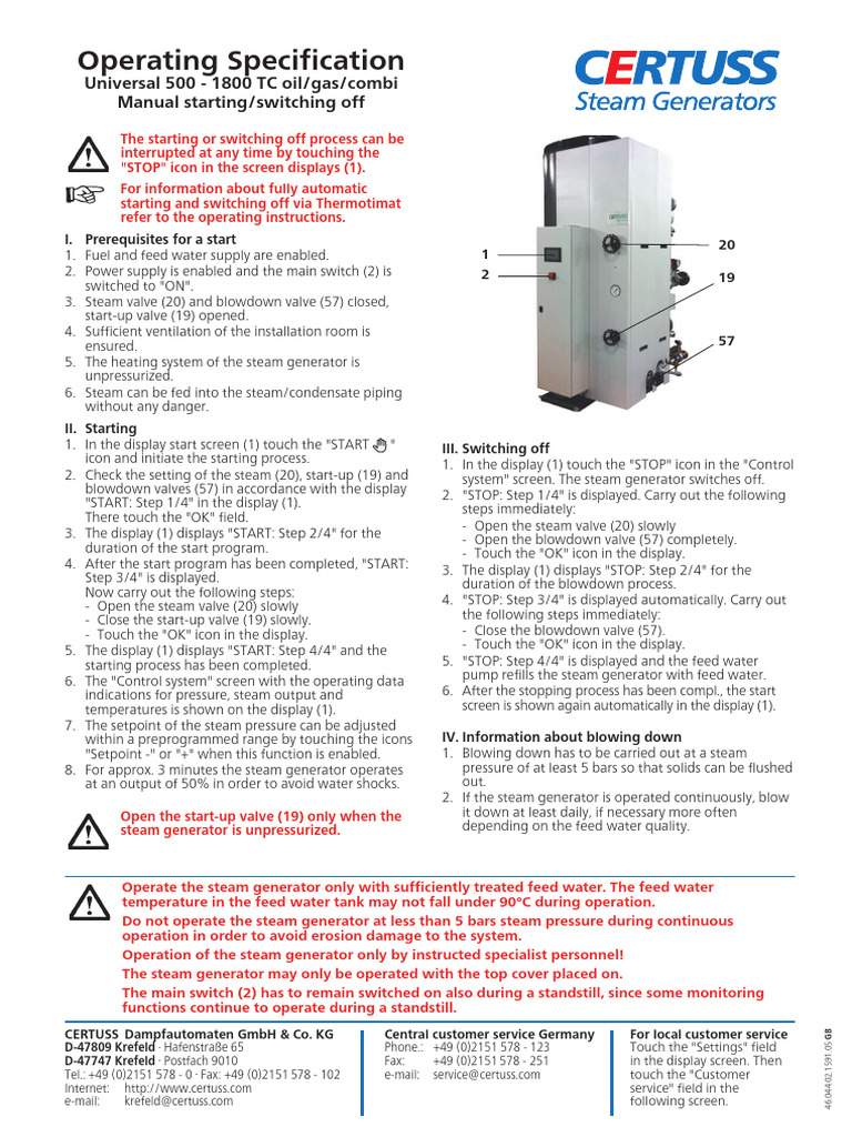 Operating Specification Steam Generator | PDF | Valve | Steam