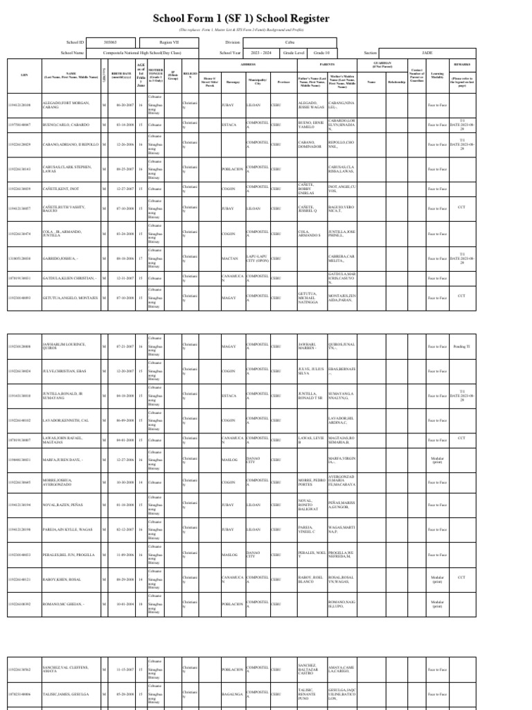 Sf1 - 2023 - Grade 10 (Year IV) - Jade | PDF | Cebu