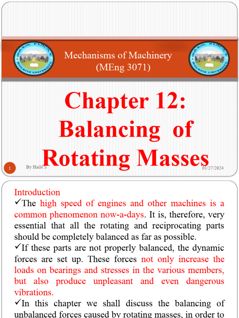 Chapter 12 Balancing of Rotating and Reciprocating Masses | PDF | Motion (Physics) | Physical ...