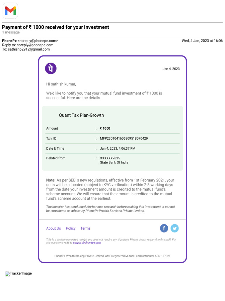 Gmail - Payment of 1000 Received For Your Investment | PDF