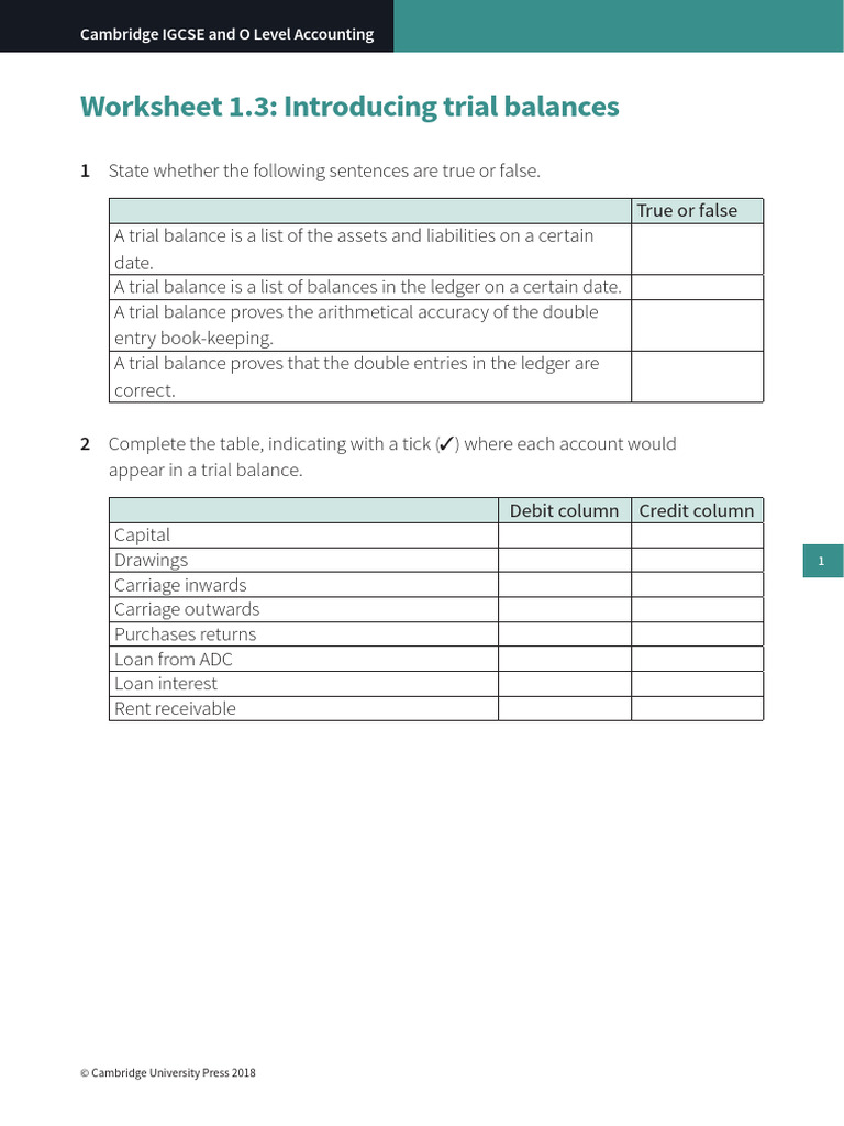 Trial Balance Concepts for IGCSE | PDF | Debits And Credits | Money