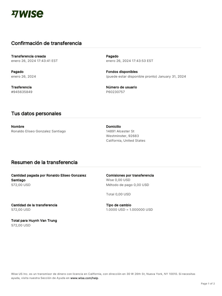 Transfer Receipt | PDF