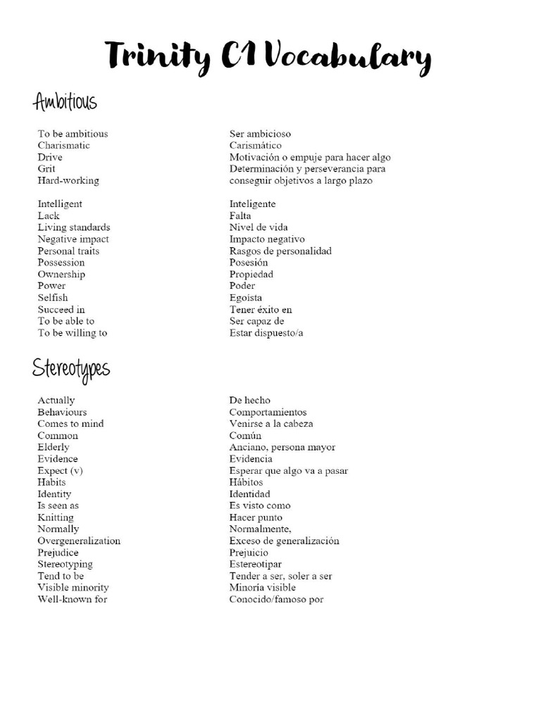 Trinity C1 Vocabulary - Multiple Topic | PDF