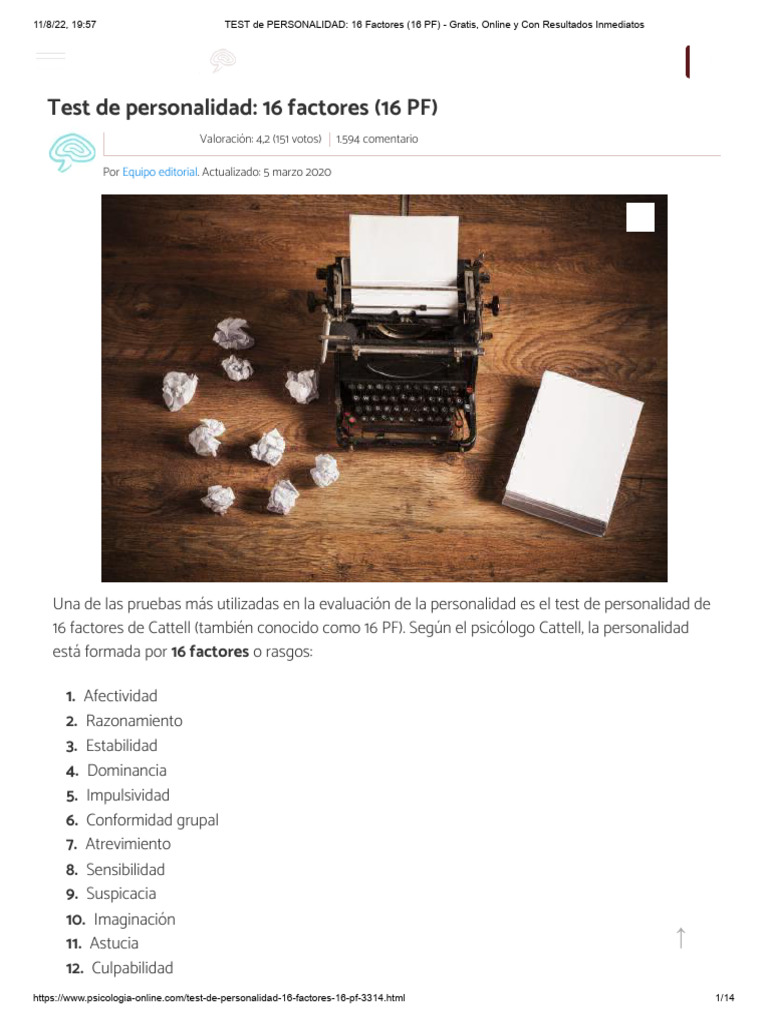 TEST de PERSONALIDAD - 16 Factores (16 PF) - Gratis, Online y Con ...
