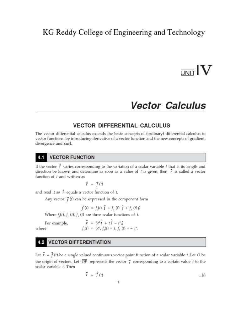 Unit-4.Vector Calculus | PDF | Vector Space | Gradient