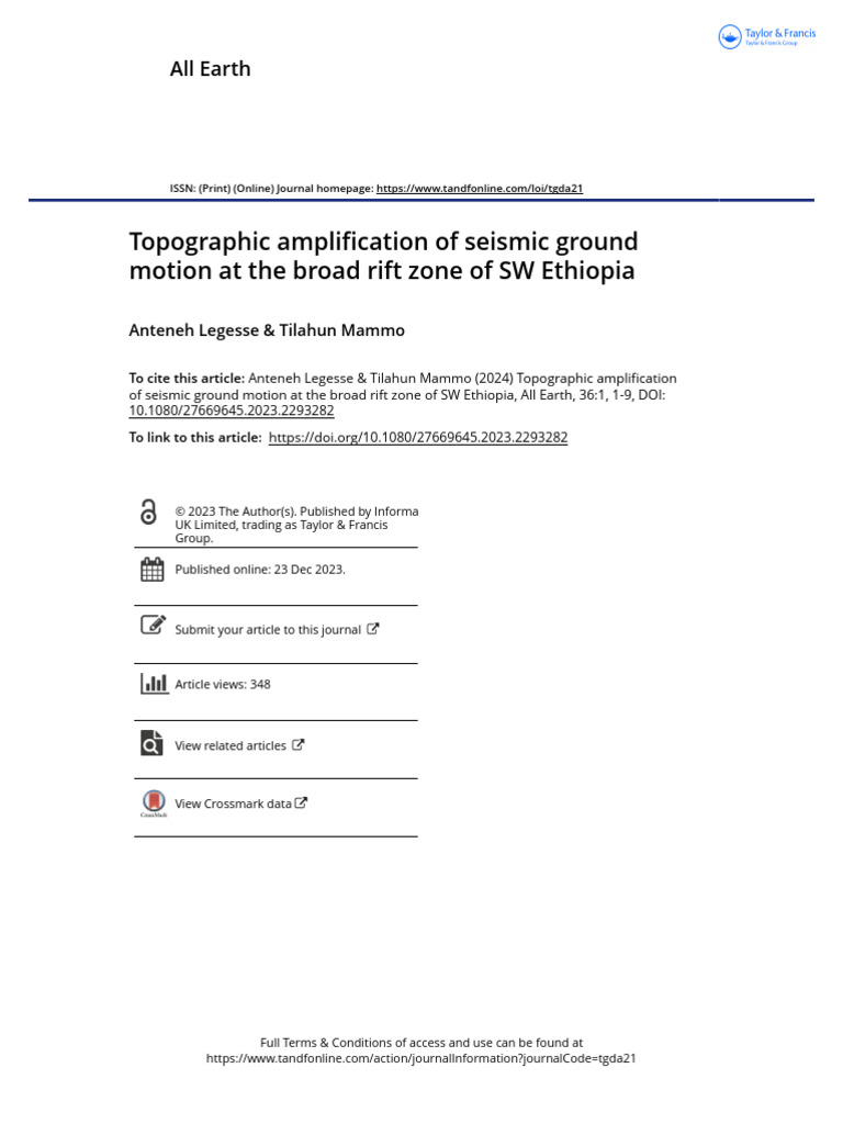 Topographic Amplification of Seismic Ground Motion at The Broad Rift Zone of SW Ethiopia | PDF ...
