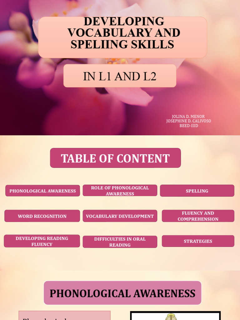 DEVELOPING VOCABULARY AND SPELIING SKILLS (Autosaved) | PDF | Fluency | Syllable