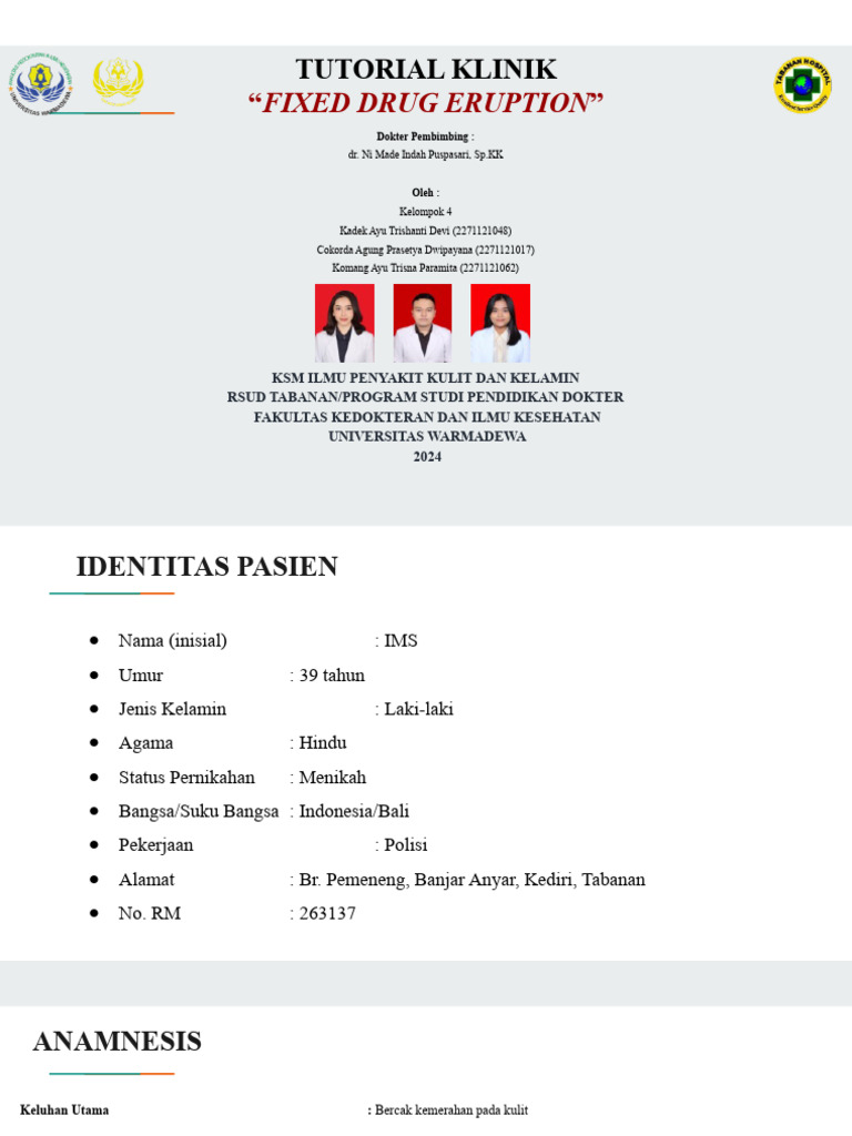 Tutorial Klinik "Fixed Drug Eruption" | PDF