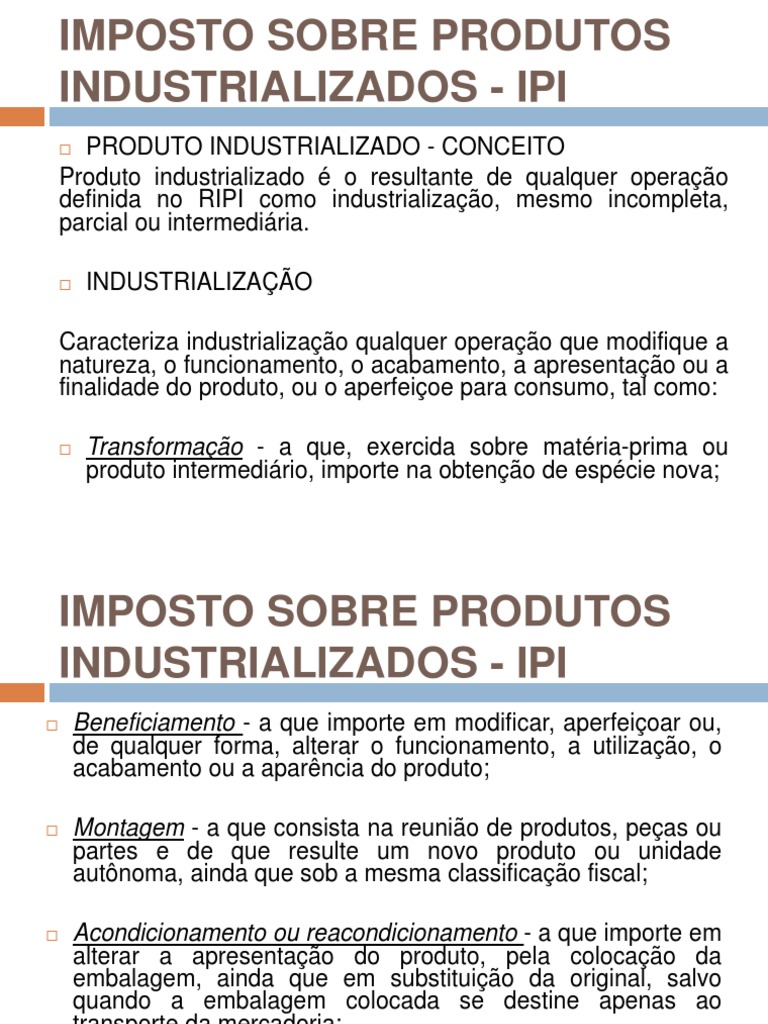 Imposto Sobre Produtos Industrializados - Ipi | PDF | Impostos ...