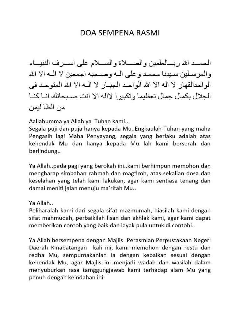 Doa Sempena Hari Warga Emas Peringkat Negeri Sabah 21 Oktober 2014 | PDF
