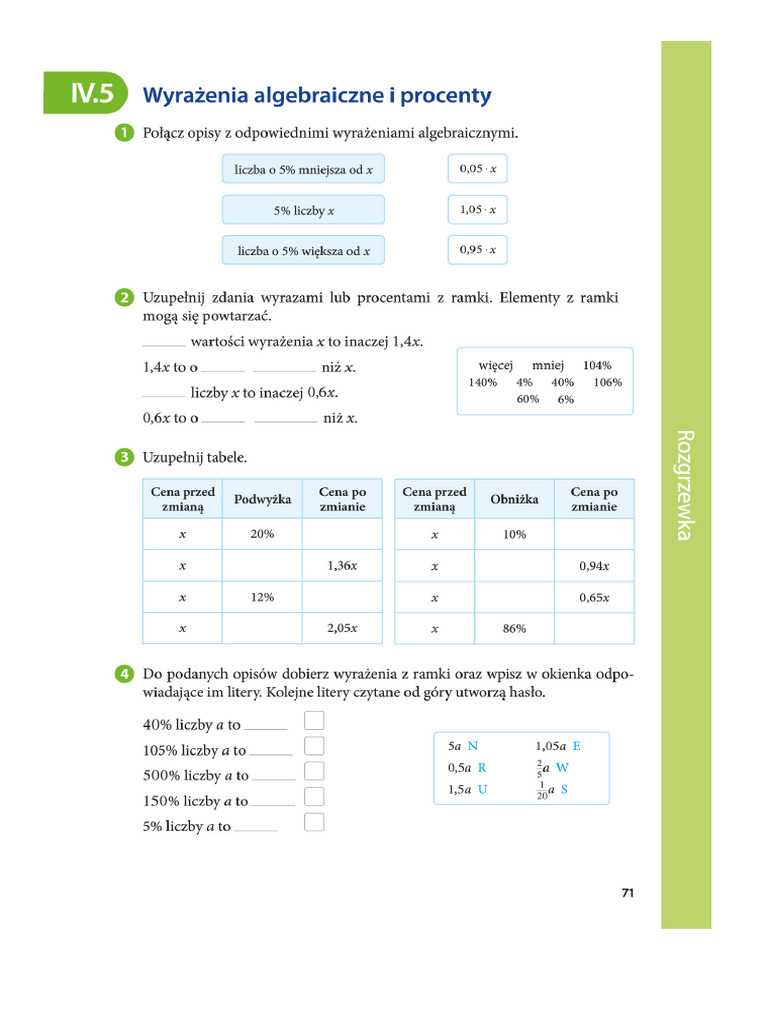 IV.5. Wyrażenia Algebraiczne I Procenty | PDF